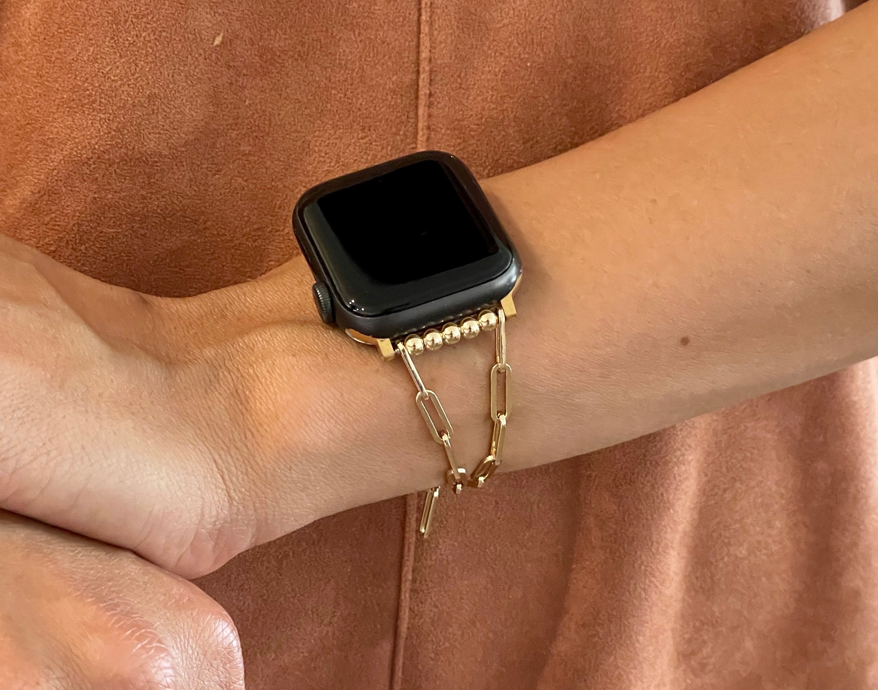 New 14K Gold Filled Paperclip Chain Apple Watch Band, Luxury Women Band ...