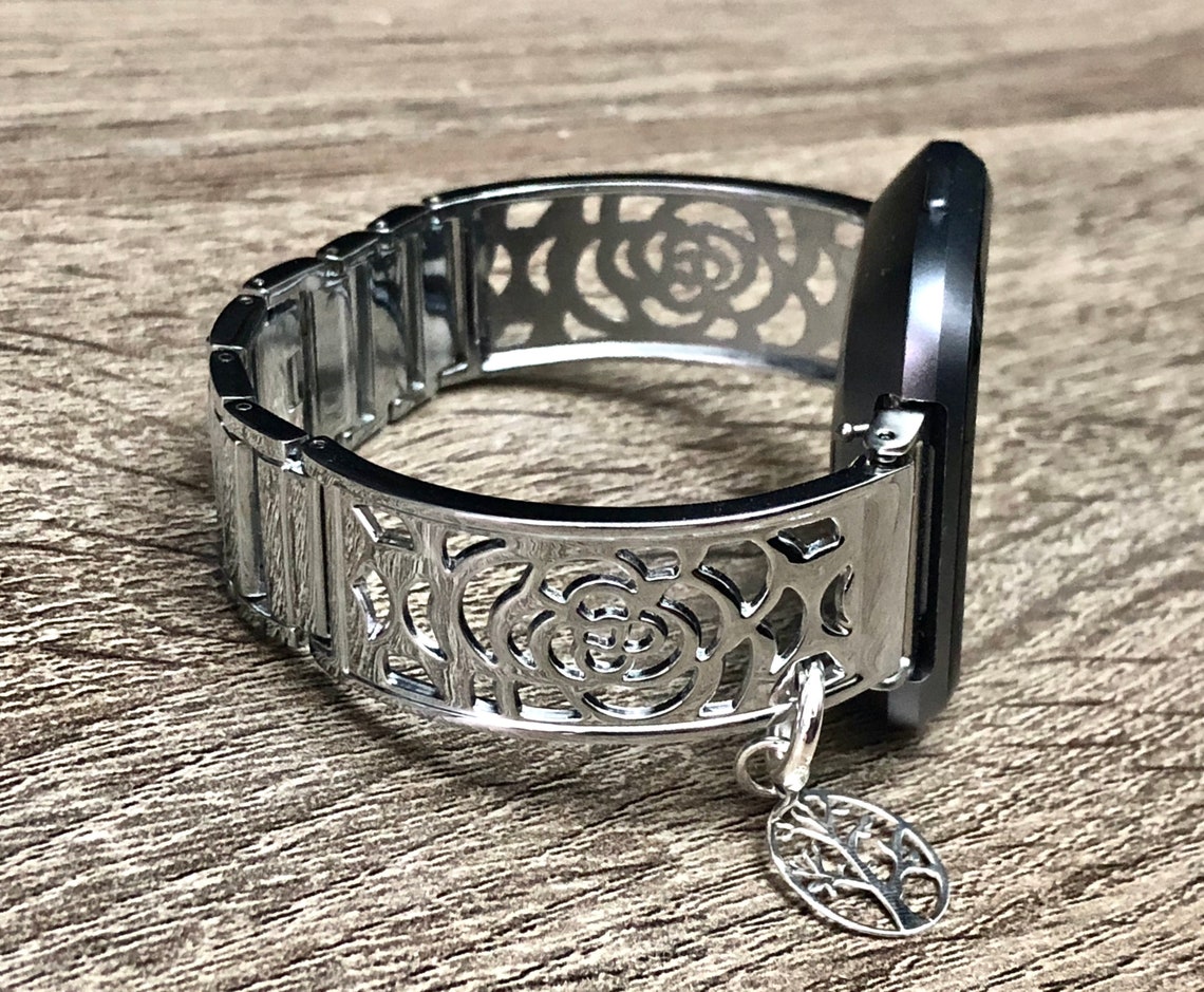 Silver Fitbit Versa 2 Band, Adjustable Bangle Bracelet With Charm - Etsy