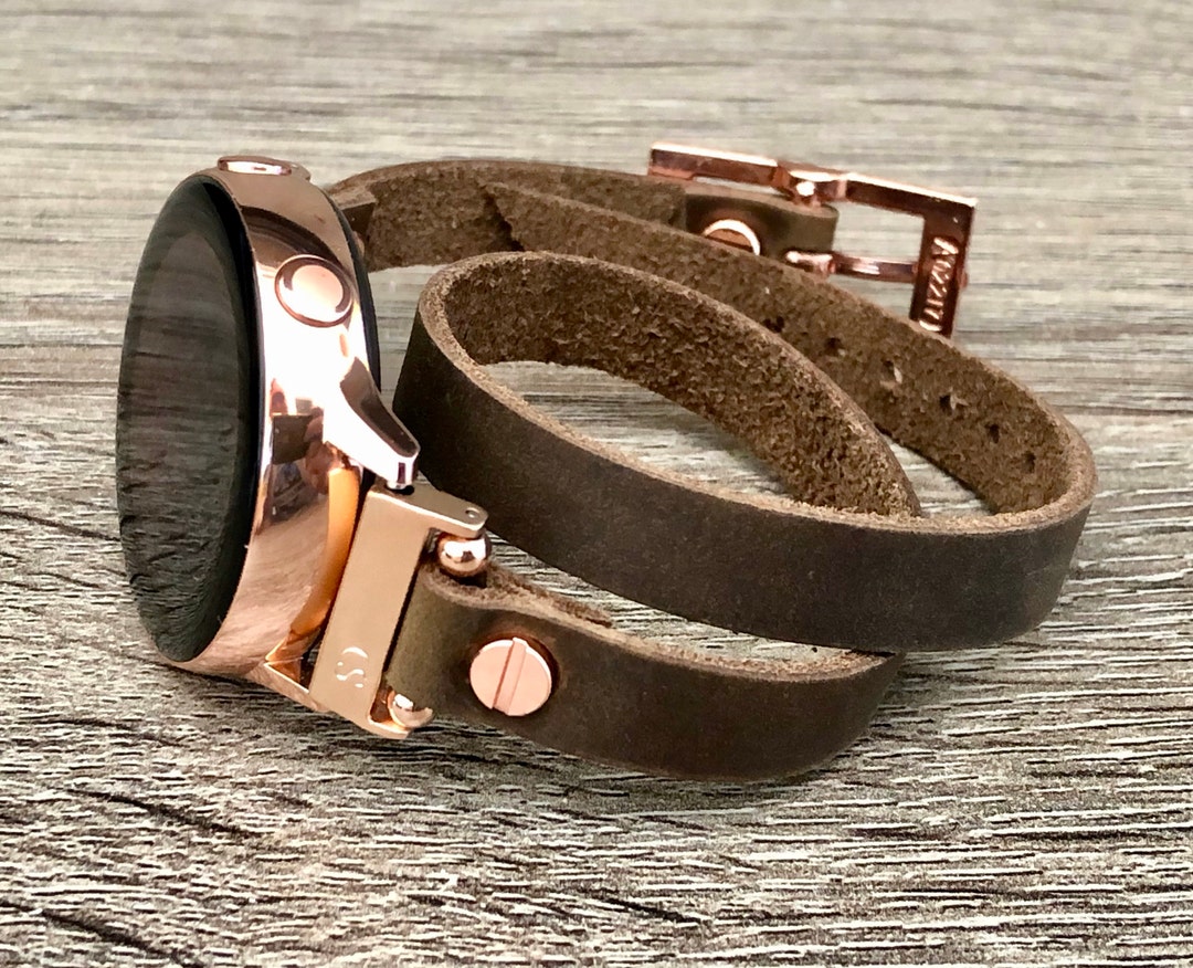 Rustic Brown Leather Watch Band for Samsung Galaxy Watch 5/6 - Double ...