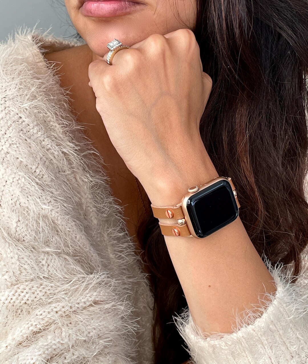 Eco Leather Double Strap Apple Watch Band Bracelet, Handmade Jewelry ...