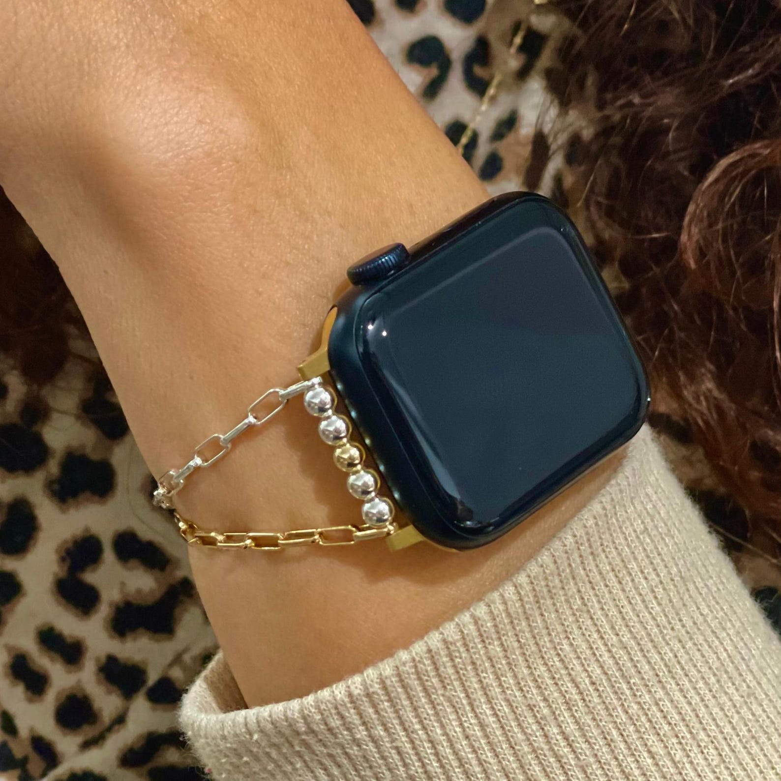 Two Tone Paperclip Chain Apple Watch Band, Sterling Silver Gold Filled ...