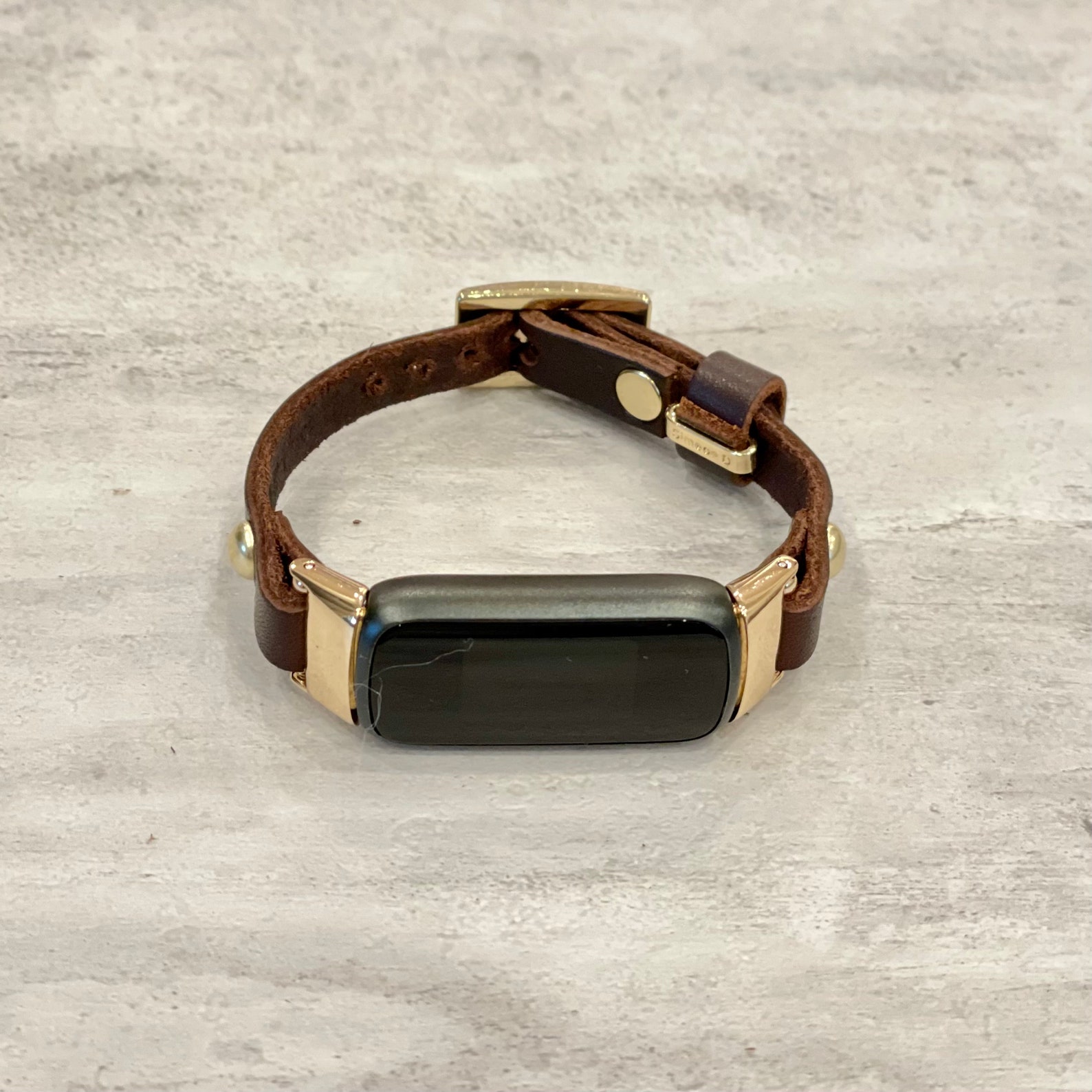 Dark Brown Leather & Gold Fitbit Luxe Band, Women Fitbit Luxe Strap ...
