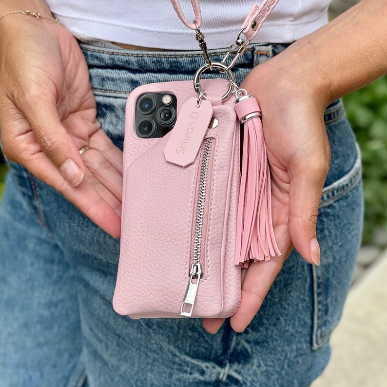Personalized Leather iPhone Wallet Case: Crossbody Shoulder Strap With Tassel - Etsy