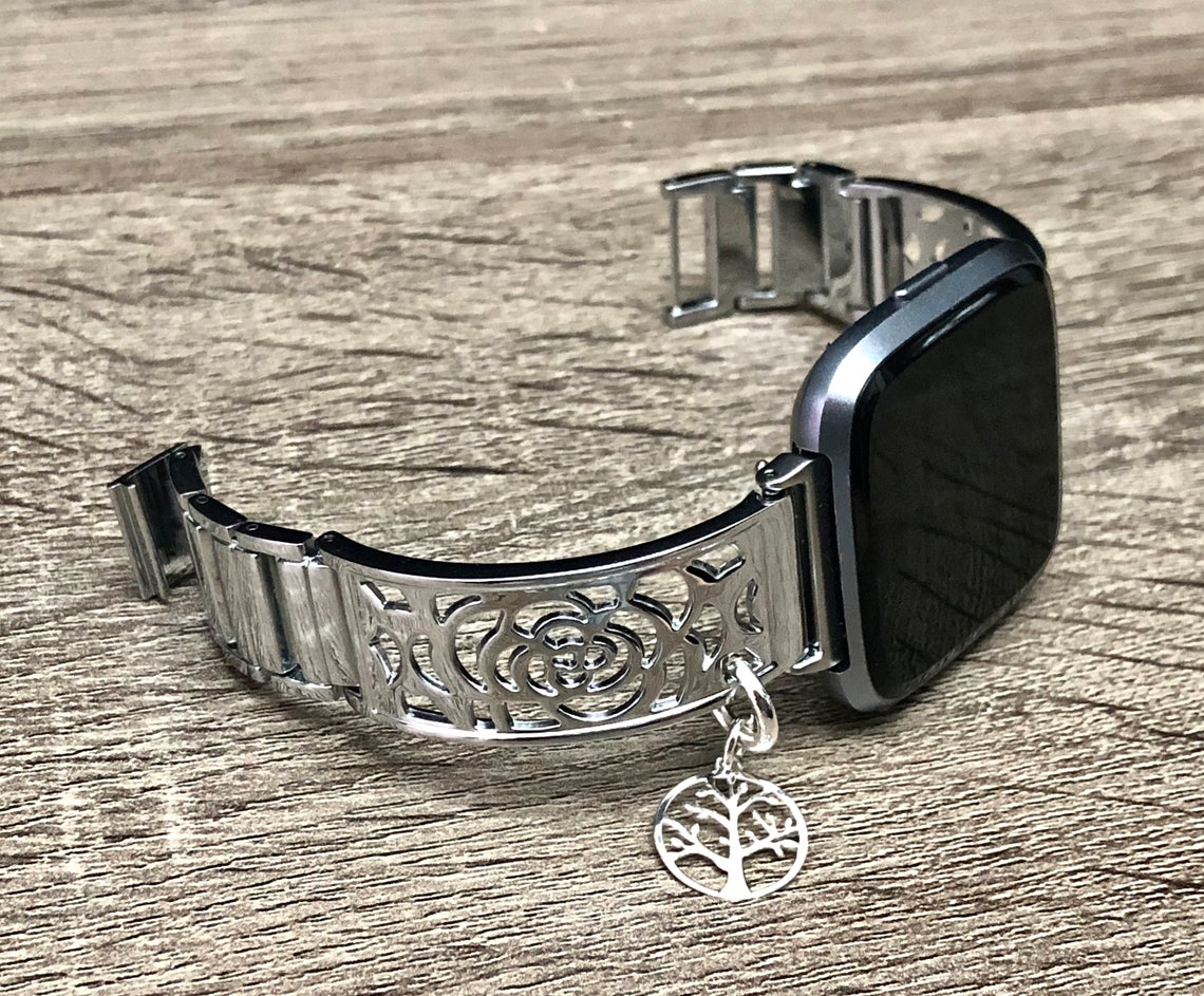Silver Fitbit Versa 2 Band, Adjustable Bangle Bracelet With Charm - Etsy