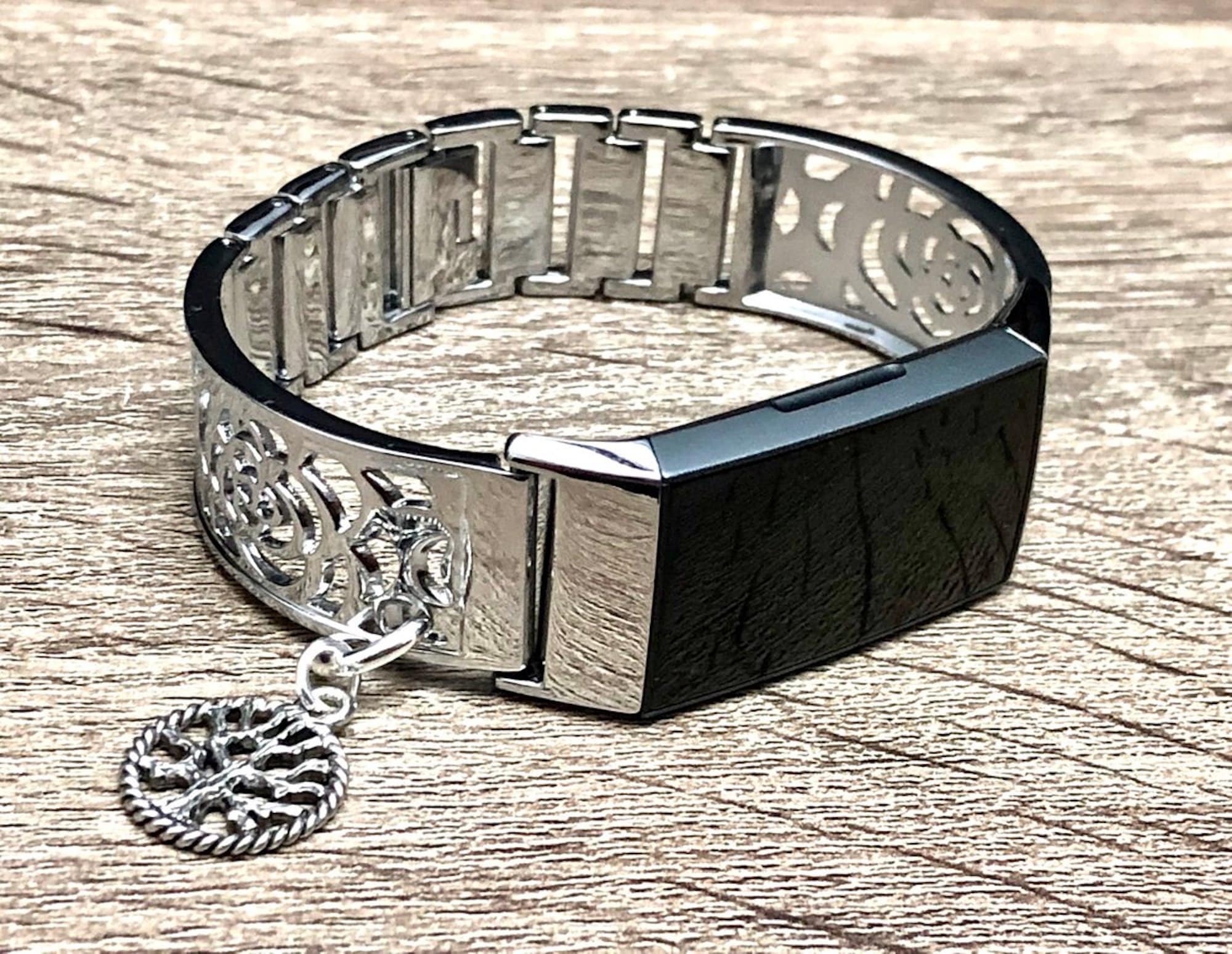 Silver Metal Fitbit Charge 3 Band Women Style Silver Fitbit Bangle with ...