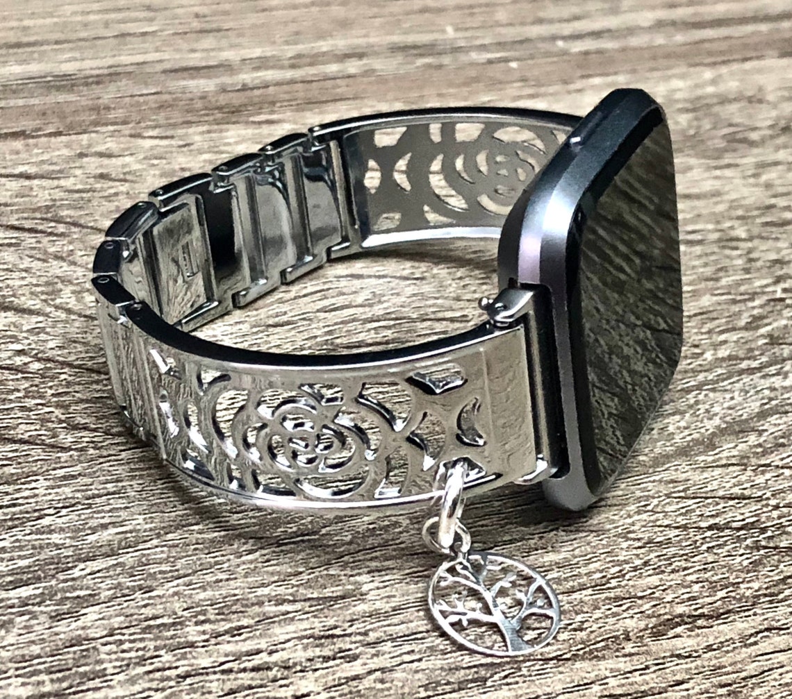 Silver Fitbit Versa 2 Band, Adjustable Bangle Bracelet With Charm - Etsy