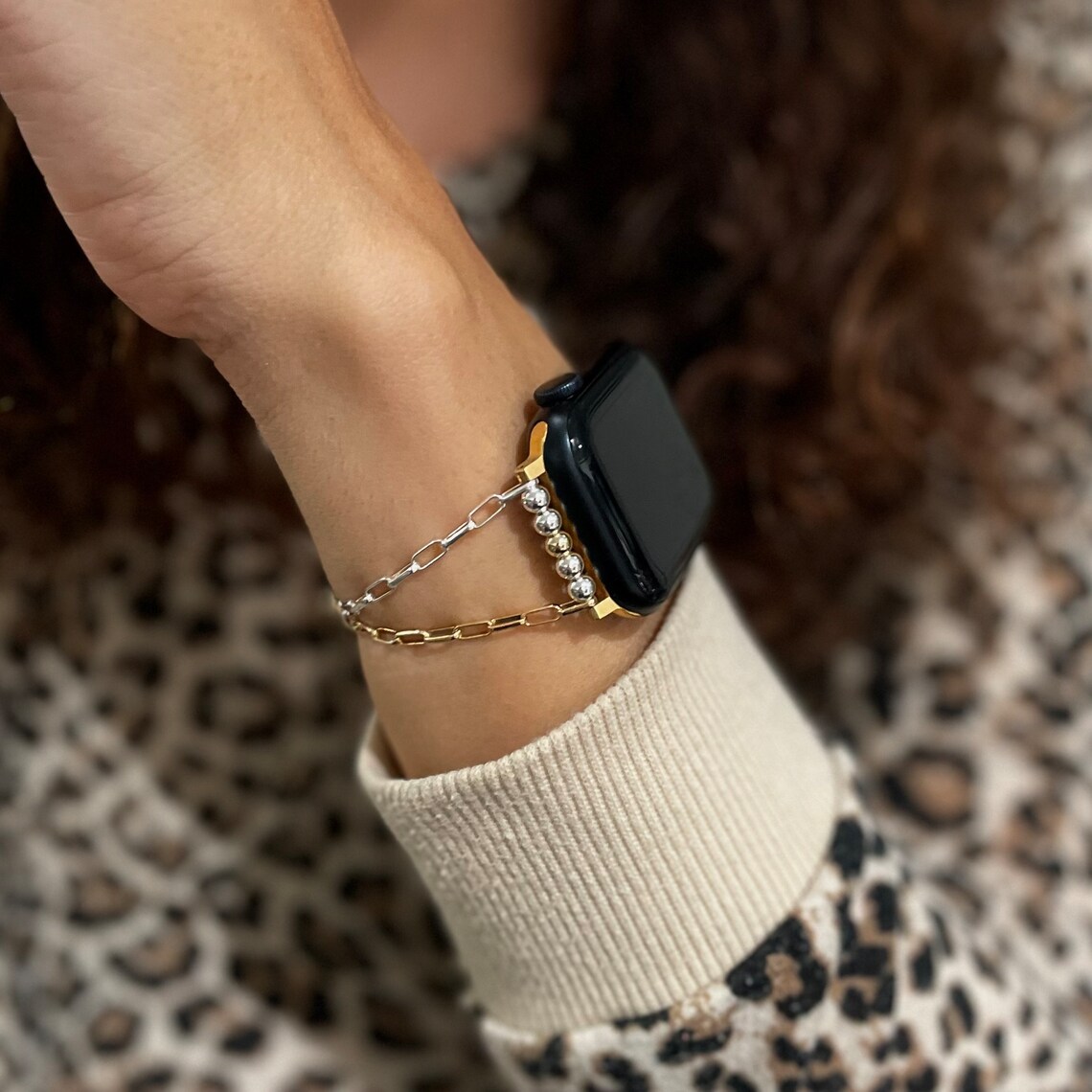 Two-tone Paperclip Chain Apple Watch Band: Sterling Silver & 14K Gold ...