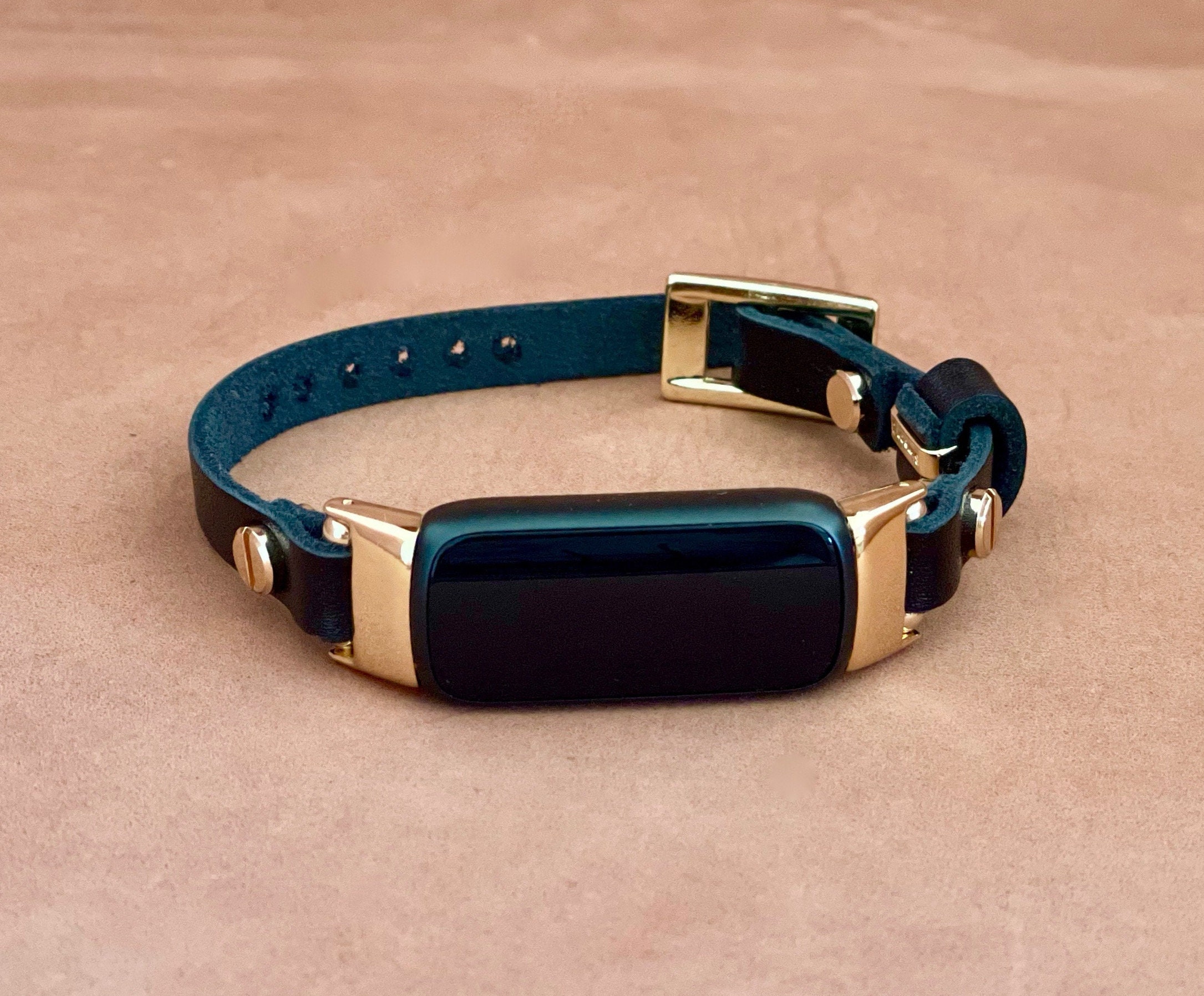Slim Black Leather Fitbit Luxe Band Gold Fitbit Luxe Bracelet ... Slim Black Leather Fitbit Luxe Band Gold Fitbit Luxe Bracelet ...
