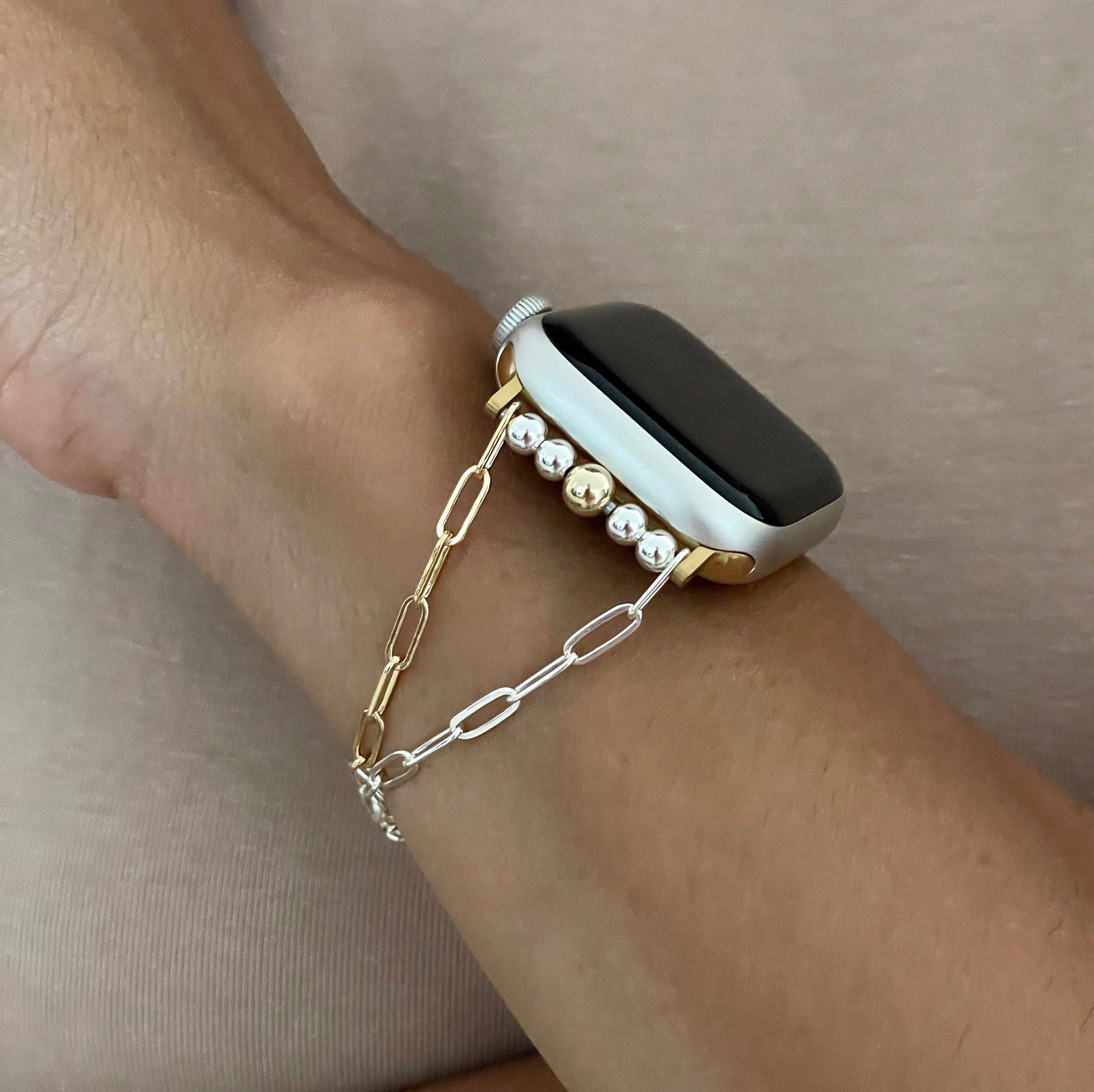 Upscale Mix Metal APPLE WATCH BAND Two Tone Paperclip Chain Jewelry ...