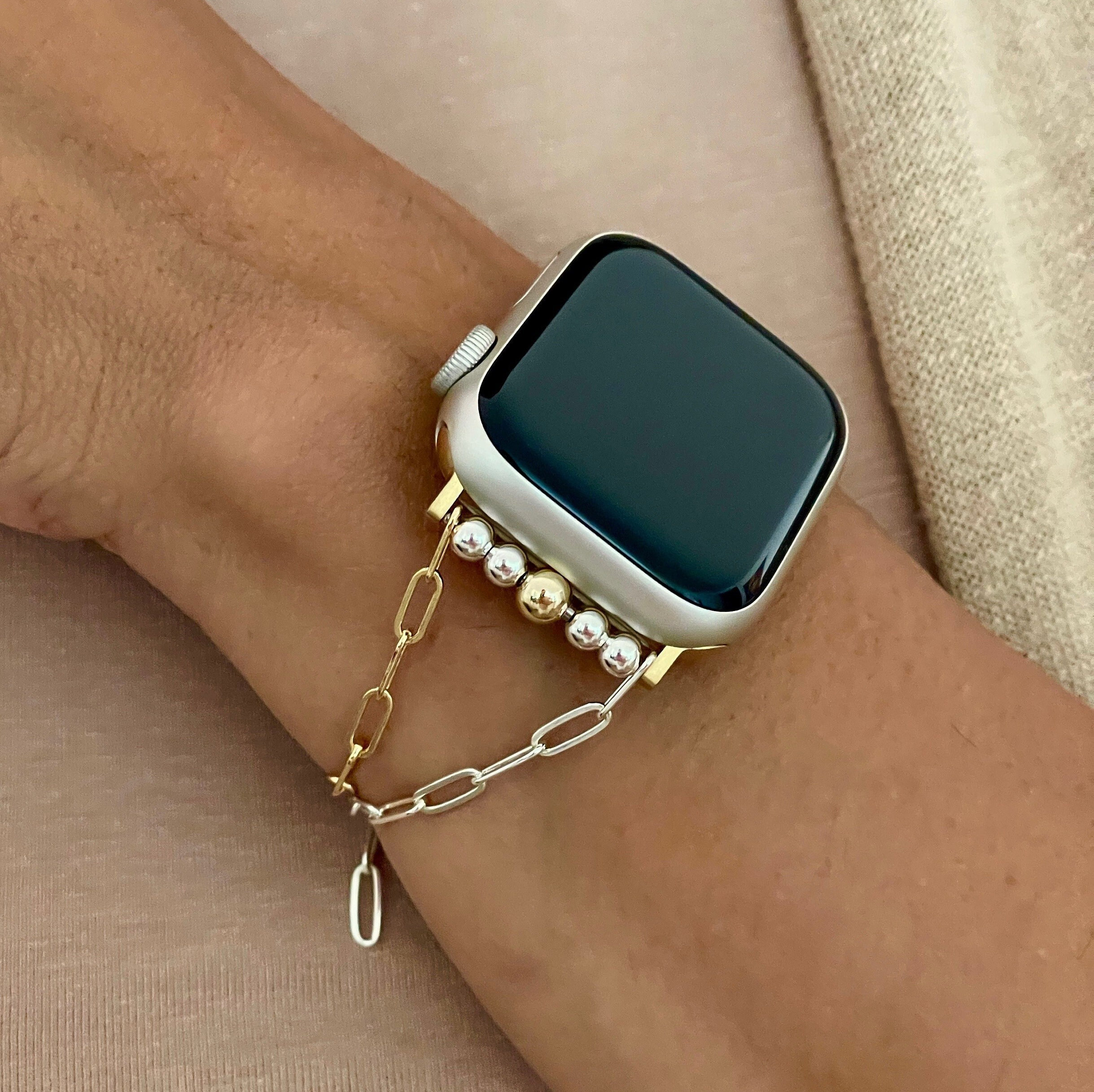 Upscale Mix Metal APPLE WATCH BAND Two Tone Paperclip Chain Jewelry ...