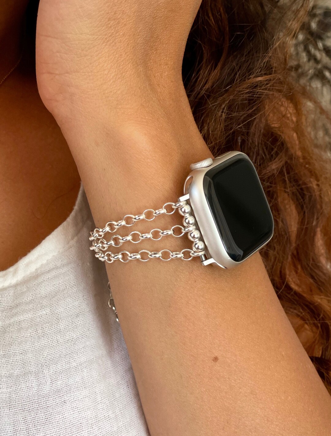 Sterling Silver Chain Apple Watch Band Women Strap Bracelet Dainty ...