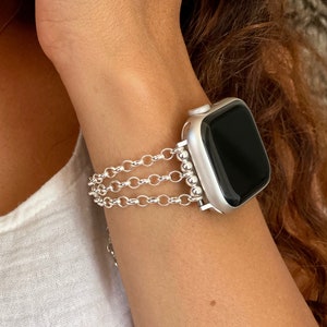 Handmade Sterling Silver Apple Watch Band - Rolo Chain Bracelet, Women ...