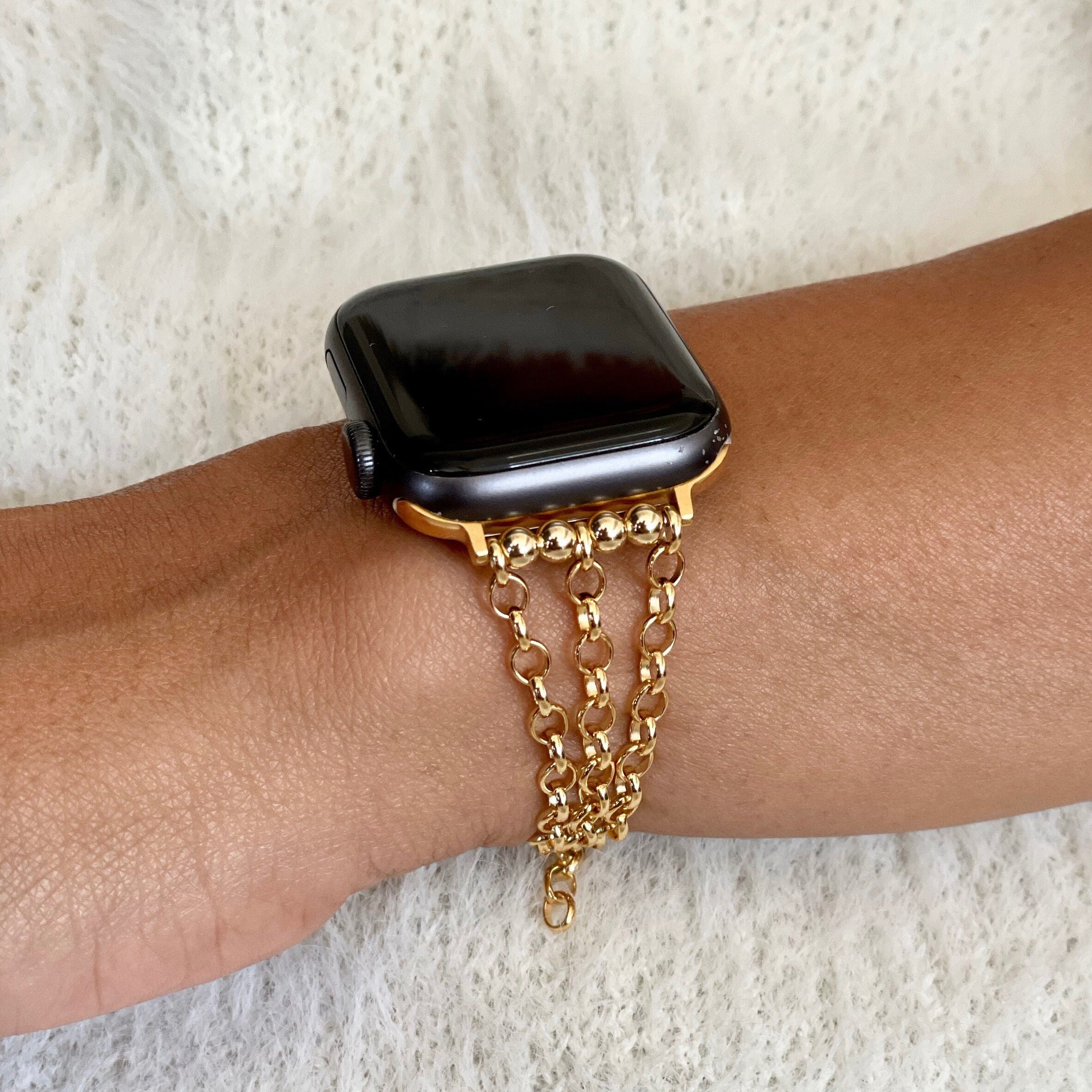 Solid 14K Gold Filled Apple Watch Chain Band, Women Style iWatch Strap ...