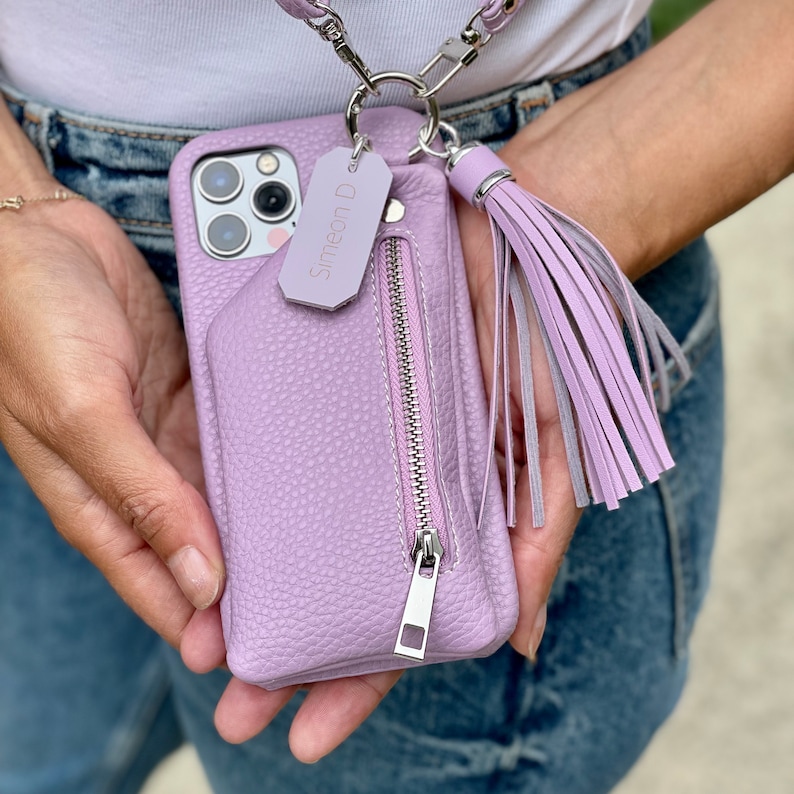 Personalized Leather iPhone Wallet Case: Crossbody Shoulder Strap With Tassel - Etsy