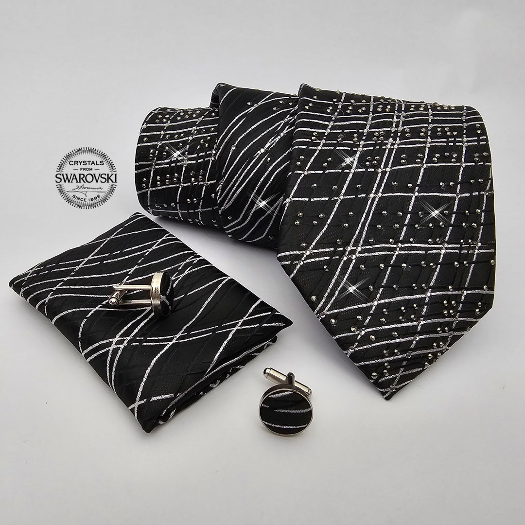 Swarovski Crystal Men Necktie Set, Embellished Wedding Tie, Anniversary ...