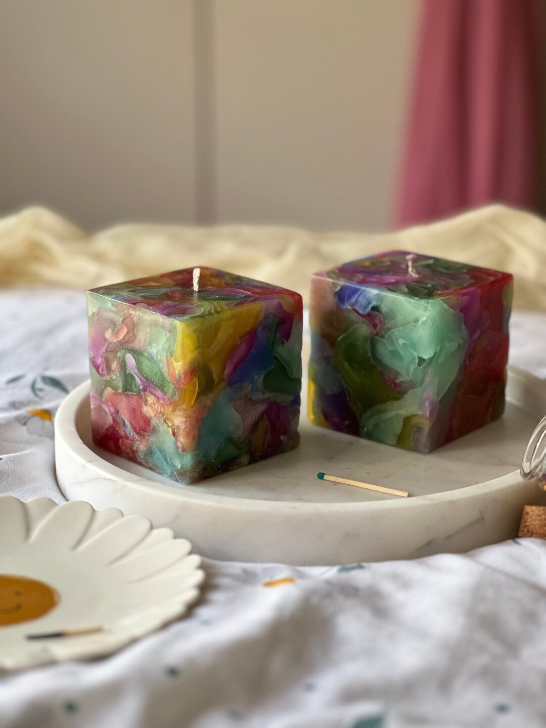 Colourful Square Pillar Candles Quirky Unique Gift Vivid Decorative ...