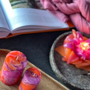 Colourful Pillar Candles, Orange, Magenta Colour, Swirl Pillar Candles ...