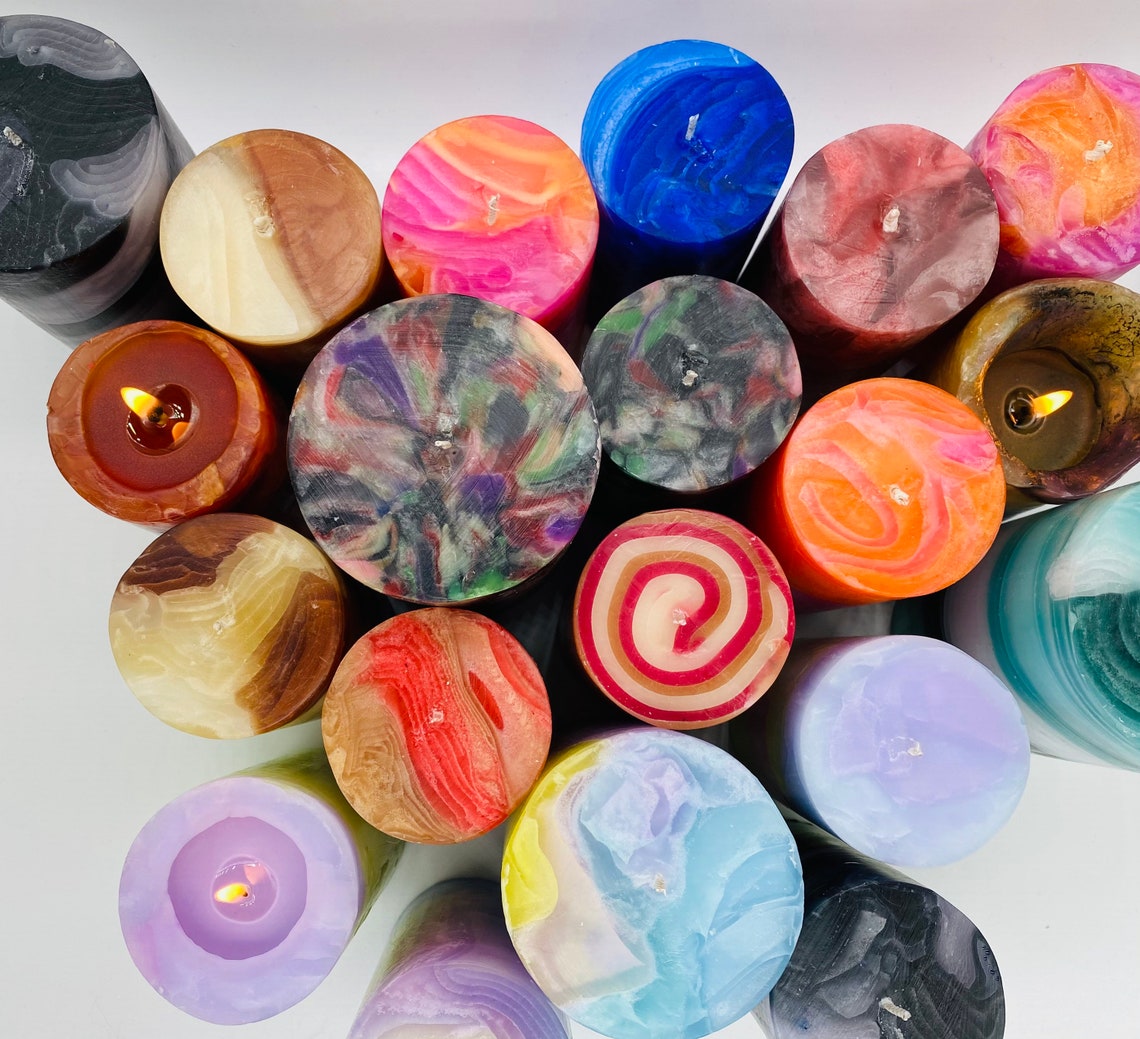 Swirl Design Pillar Candles Handmade Artistic Candles Fancy - Etsy UK