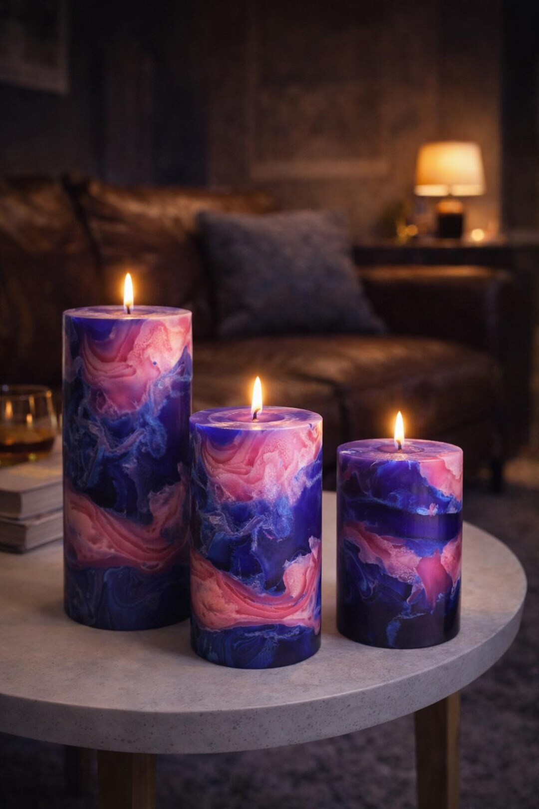Marbled Handmade Candle, Dark Blue & Pink, Sculptural Home Decor - Etsy