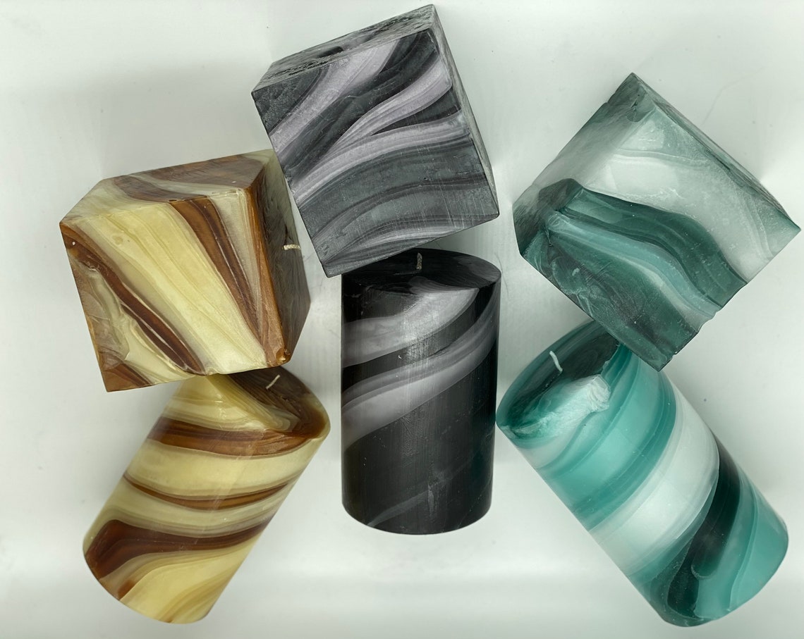 Swirl Design Pillar Candles Handmade Artistic Candles Fancy - Etsy UK