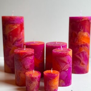 Colourful Pillar Candles, Orange, Magenta Colour, Swirl Pillar Candles ...