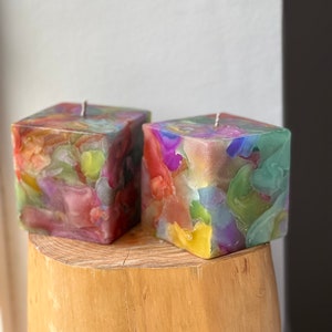 Colourful Square Pillar Candles Quirky Unique Gift Vivid Decorative ...