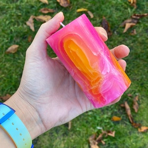 Colourful Pillar Candles, Orange, Magenta Colour, Swirl Pillar Candles ...