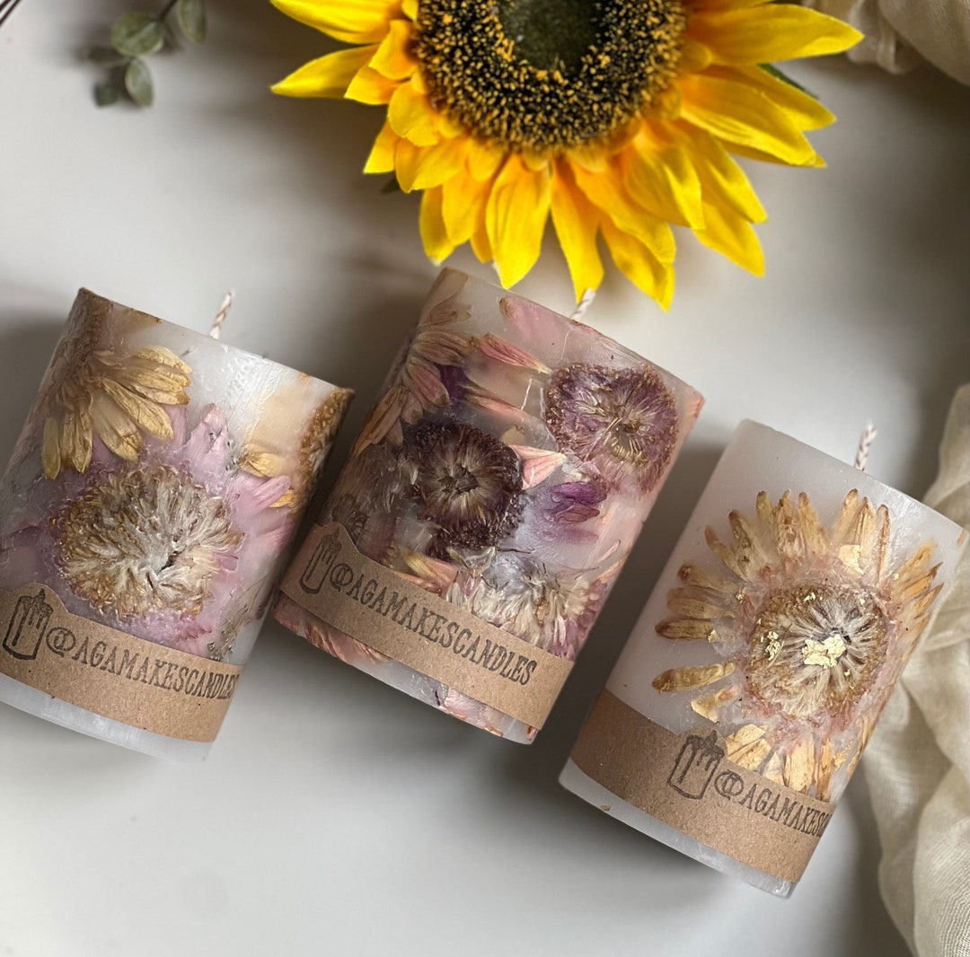 Dried Gerbera Daisy Flowers Pillar Candles Handmade Candle - Etsy