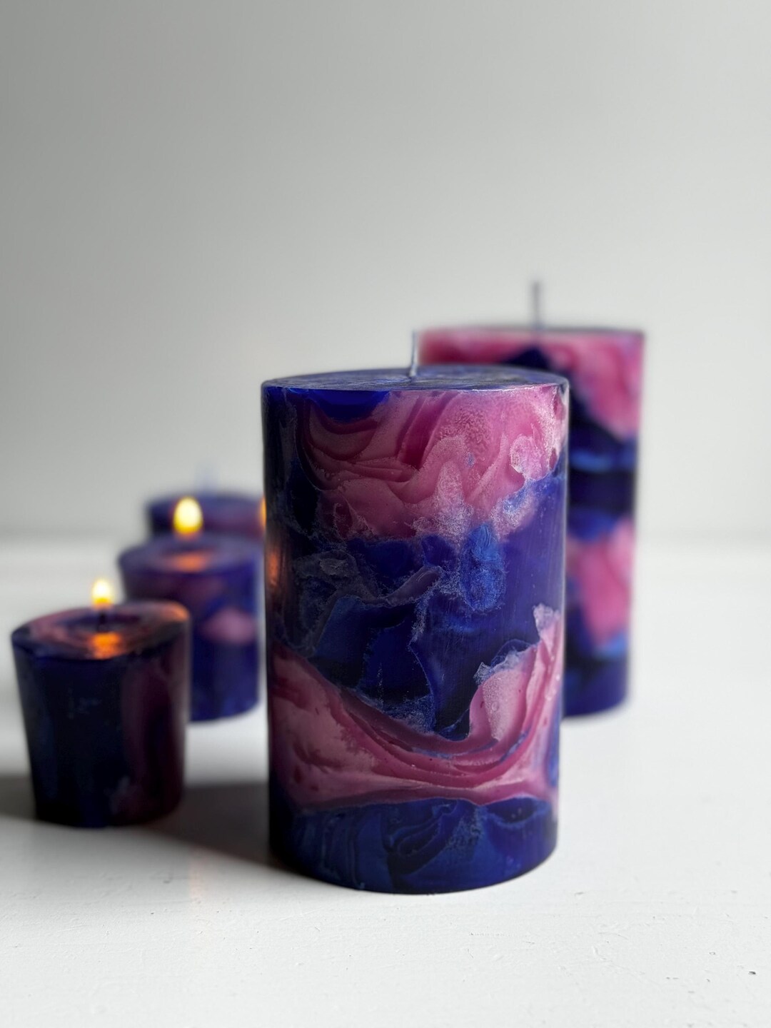 Indigo, Pink Marbled Candles, Candle Decor, Decorative Candles ...