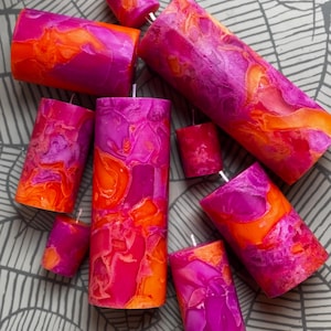 Colourful Pillar Candles, Orange, Magenta Colour, Swirl Pillar Candles ...