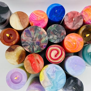Colourful Pillar Candles, Orange, Magenta Colour, Swirl Pillar Candles ...