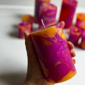 Colourful Pillar Candles, Orange, Magenta Colour, Swirl Pillar Candles ...