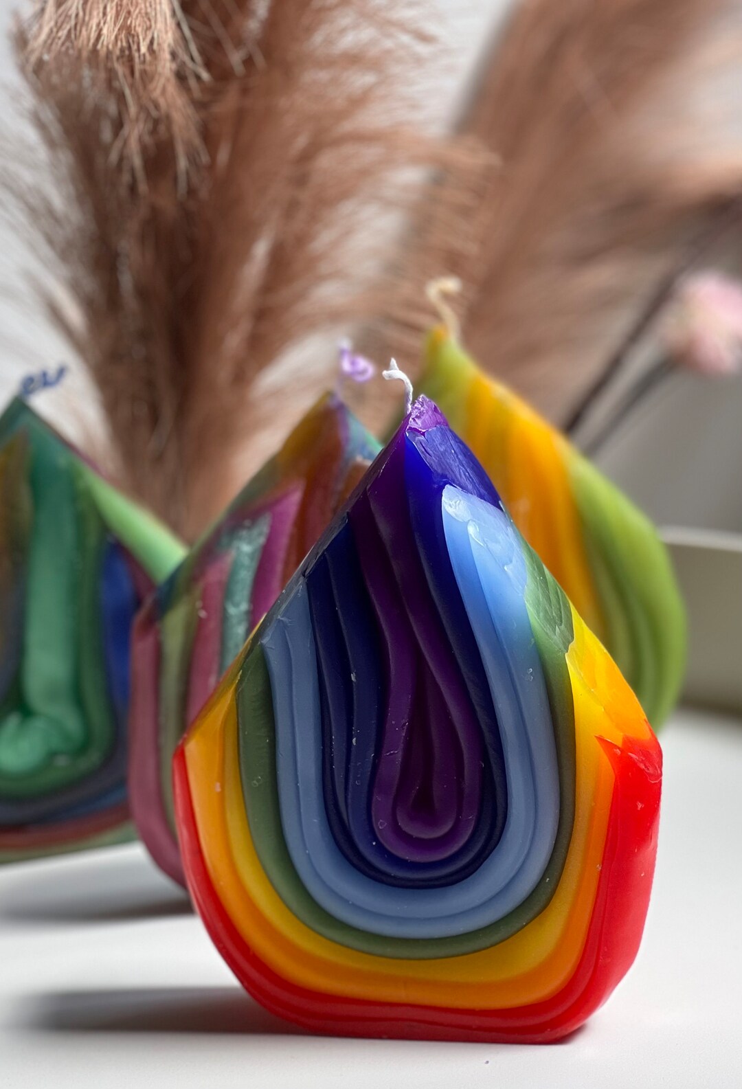 Abstract Feather Candle Colourful Candle Rainbow Candle Rainbow Gift ...
