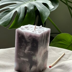 Large Rectangular Pillar Candle Black White Chunky Candle Black Candle ...