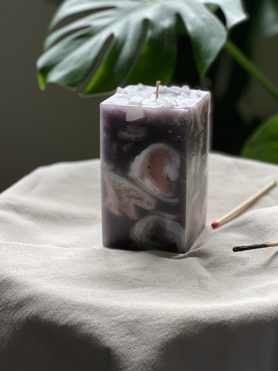 Large Rectangular Pillar Candle Black White Chunky Candle Black Candle ...