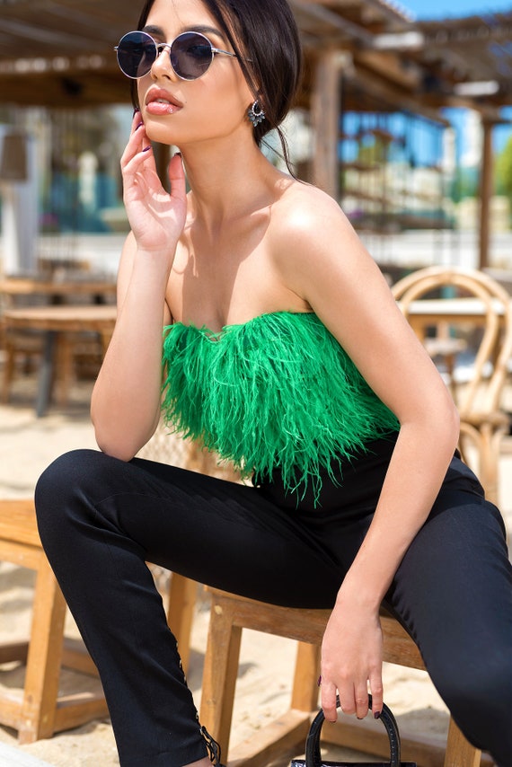 Green Feather Top / Feather Corset Top / Elegant Top / Feather | Etsy