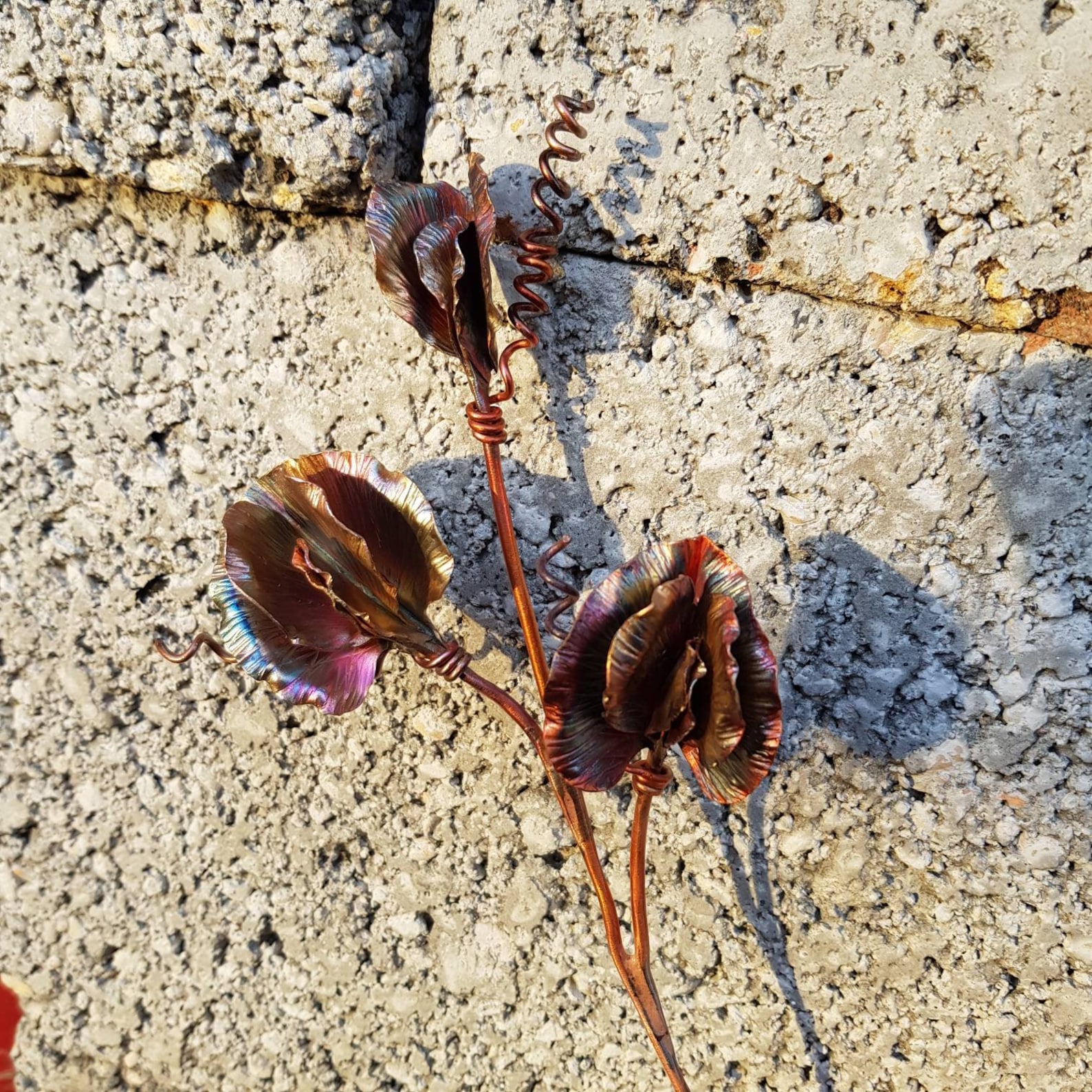 Rainbow Copper Sweet Pea Flower Heat Patina Colored Handmade - Etsy UK