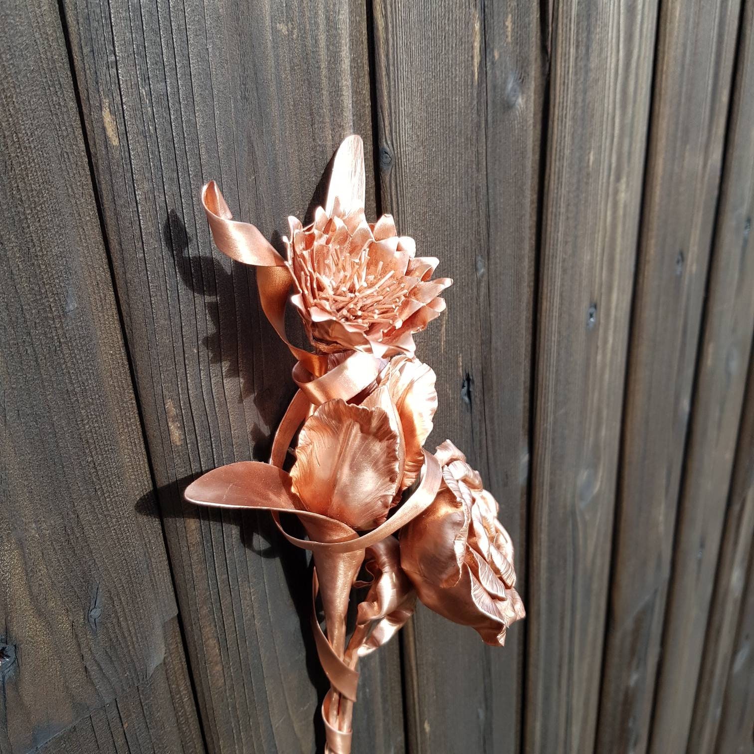 Trio of flowers copper English rose Dutch tulip and German | Etsy