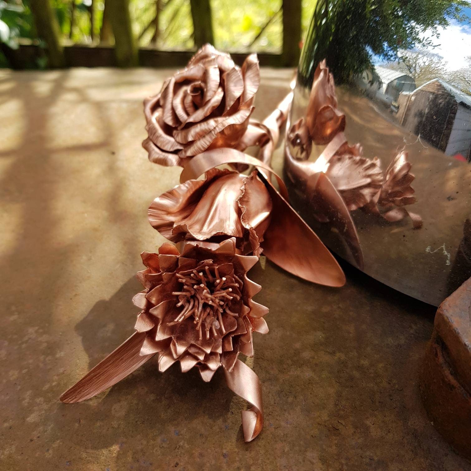 Trio of flowers copper English rose Dutch tulip and German | Etsy