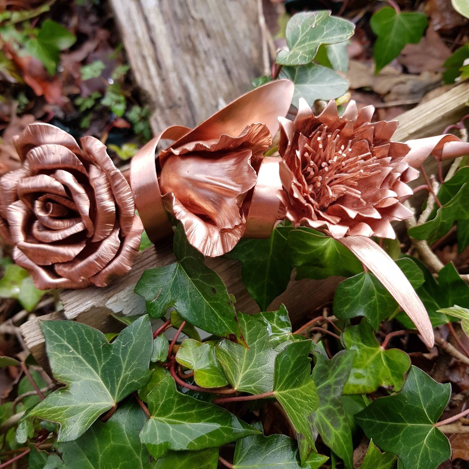 Trio of flowers copper English rose Dutch tulip and German | Etsy