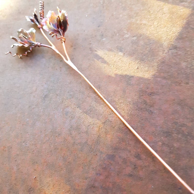 Rainbow Copper Sweet Pea Flower Heat Patina Colored Handmade - Etsy UK