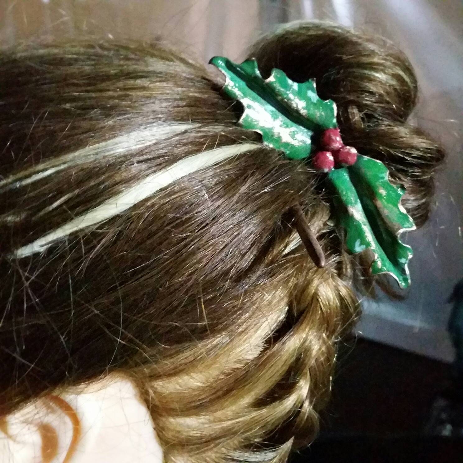 Christmas Holly Hairpin, Christmas Hair Accessory, Ball Accessory ...