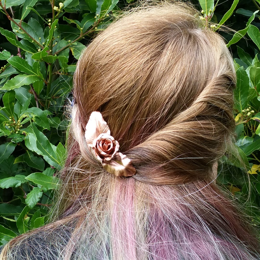 Copper Rose Hairstick, Hair Chopstick, Fake Hair Flower Accessory ...
