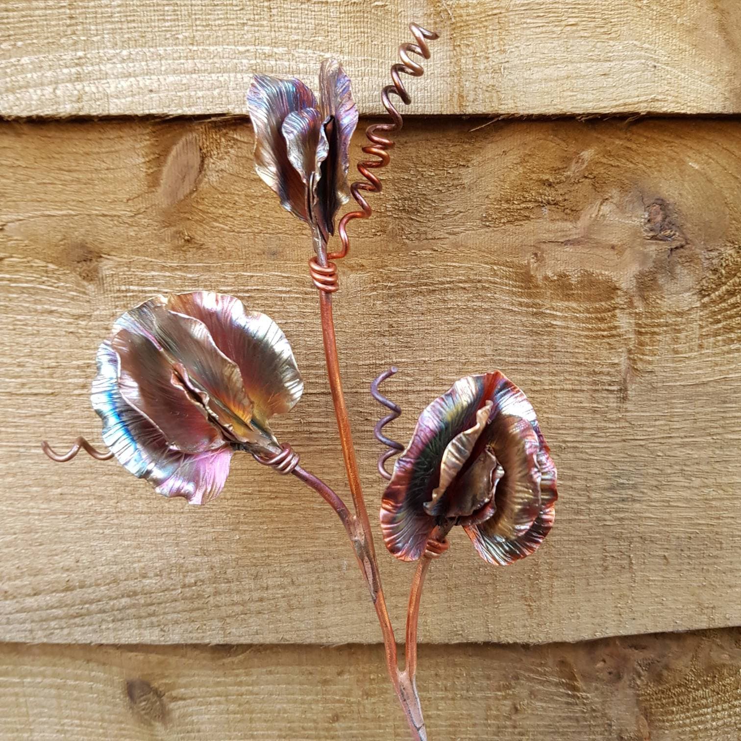 Rainbow Copper Sweet Pea Flower Heat Patina Colored Handmade - Etsy UK