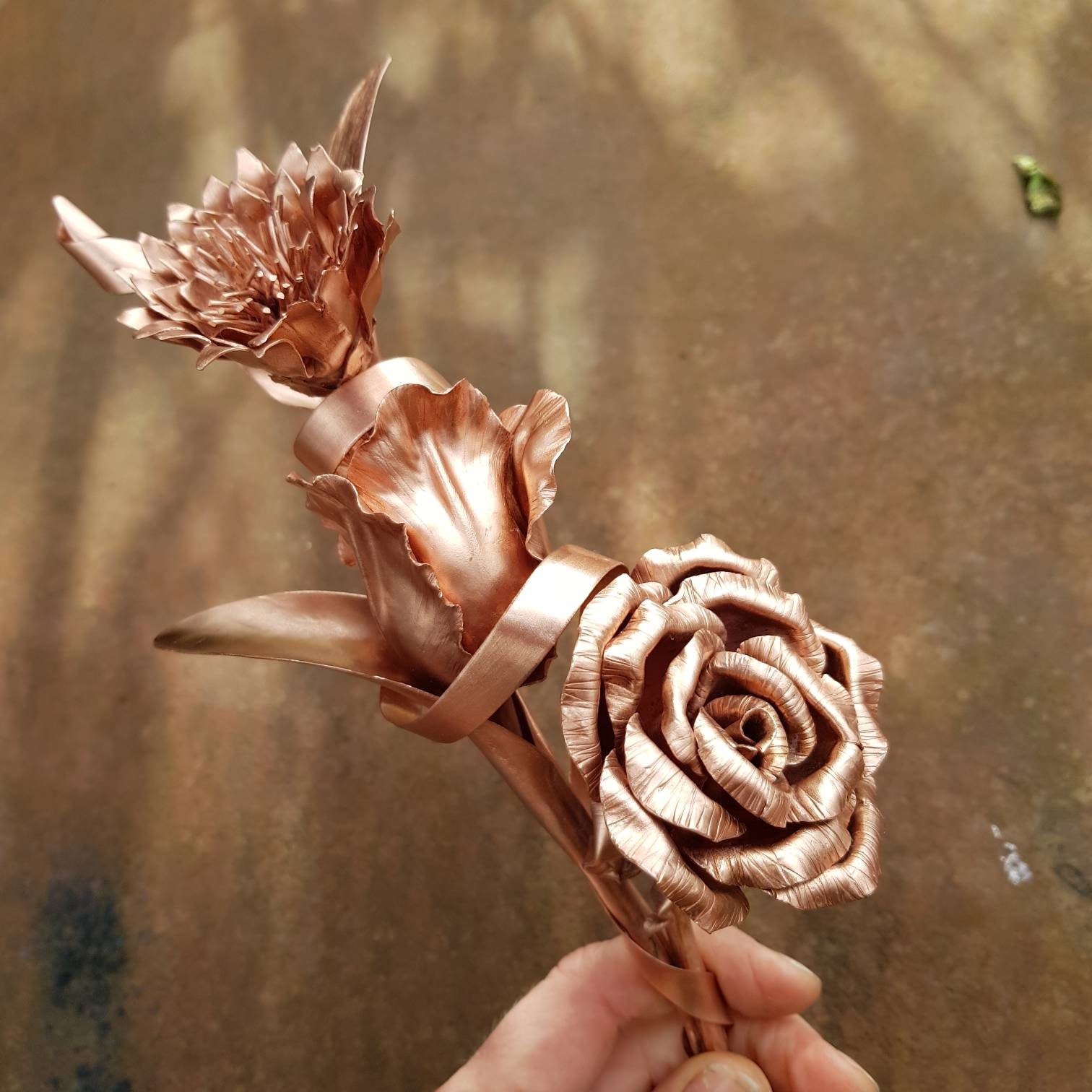 Trio of flowers copper English rose Dutch tulip and German | Etsy