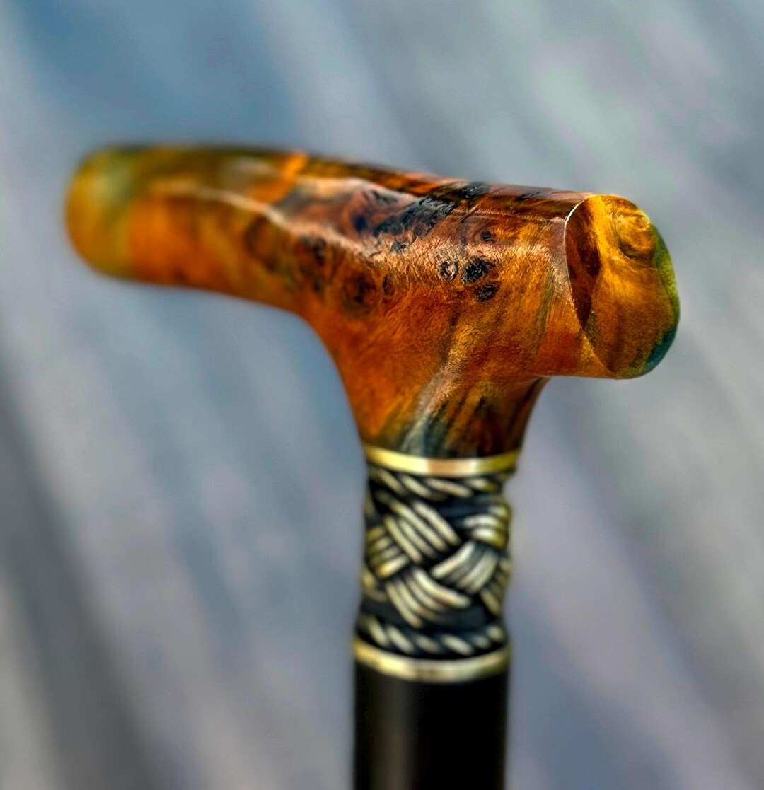 Cane Walking Cane Walking Stick Burl Wooden Handle Craft and Bronze ...