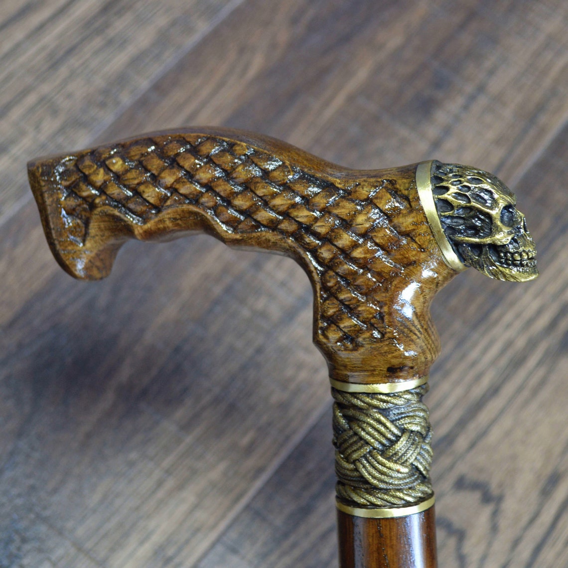 Walking Cane Wooden Sticks Walking Stick Alien Skull OAK Wood | Etsy