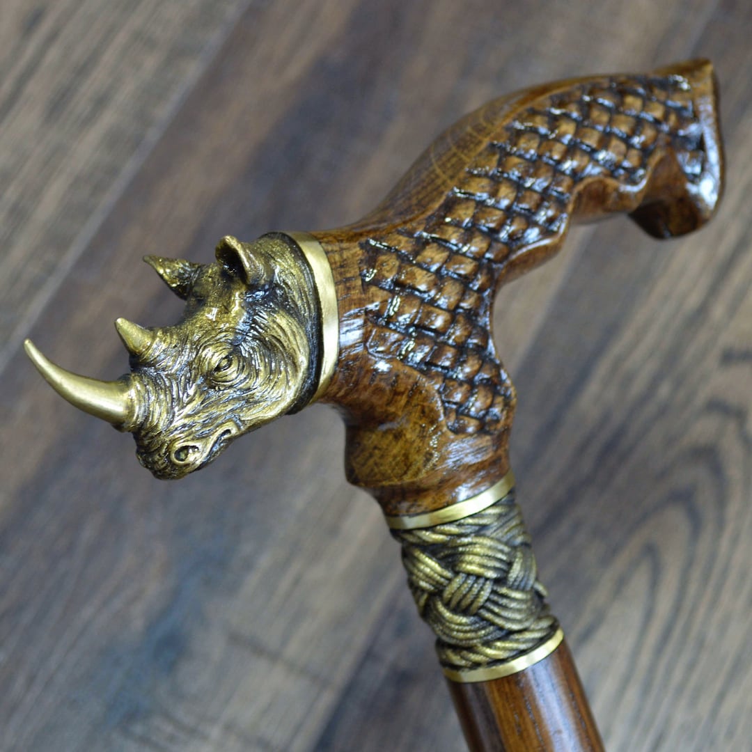 Rhinoceros Walking Cane Wooden Sticks Walking Stick Rhino OAK Wood ...