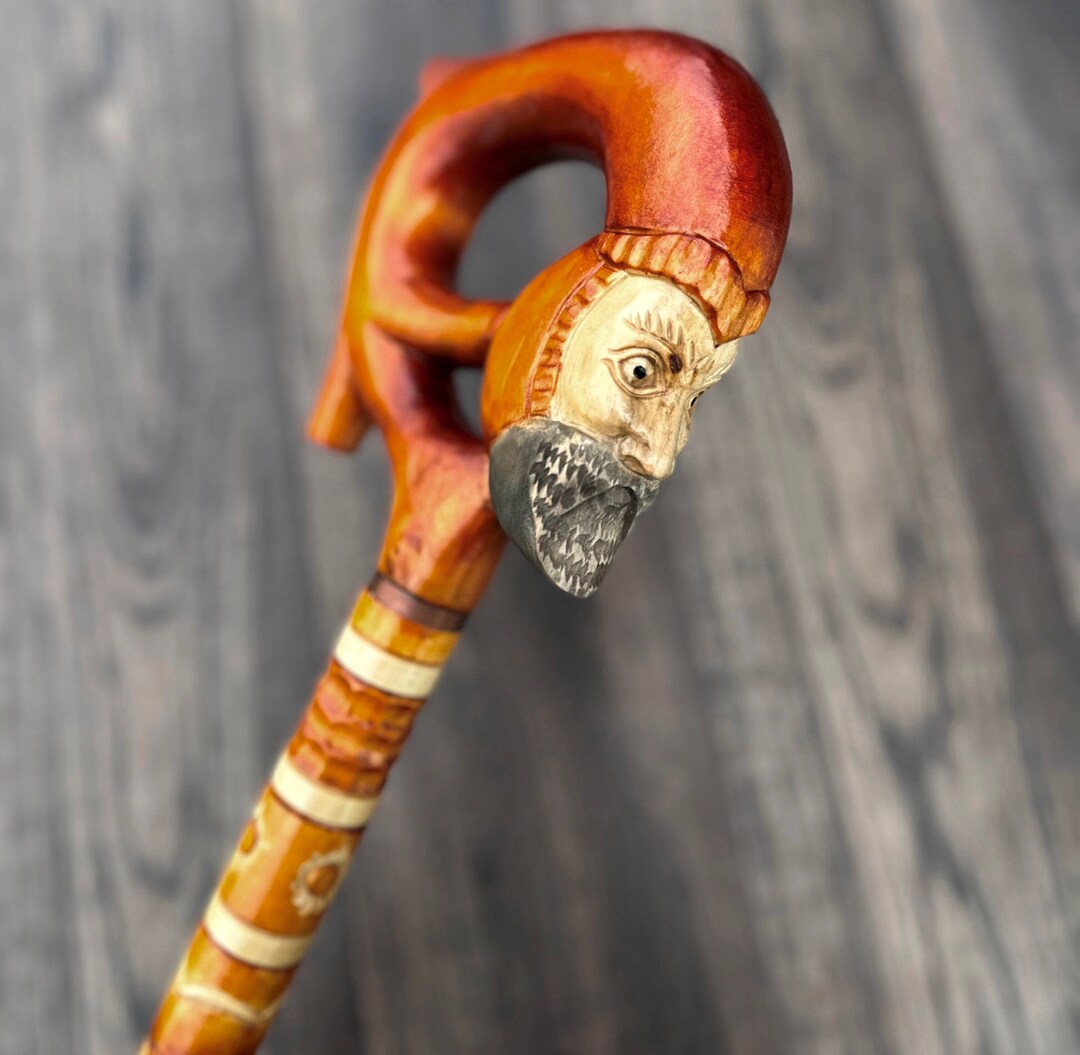 Walking Cane Walking Stick Wooden Cane Handmade Accessories Carved Cane ...
