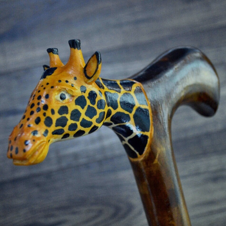 Giraffe Cane Collectible Cane Wood Carved Walking Cane Wooden - Etsy